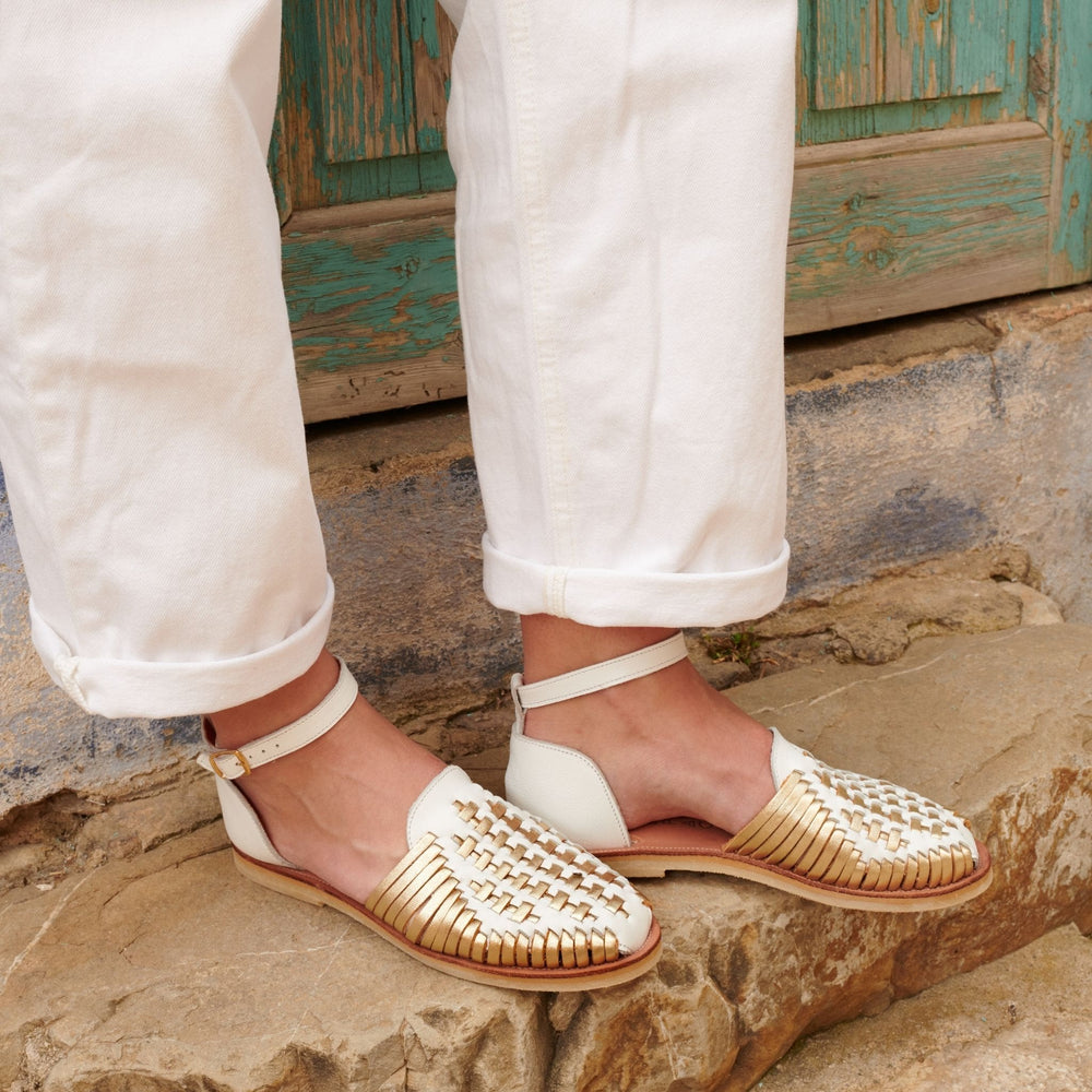 Sandale huarache en cuir tressé – Camila Coco Champagne | Mapache