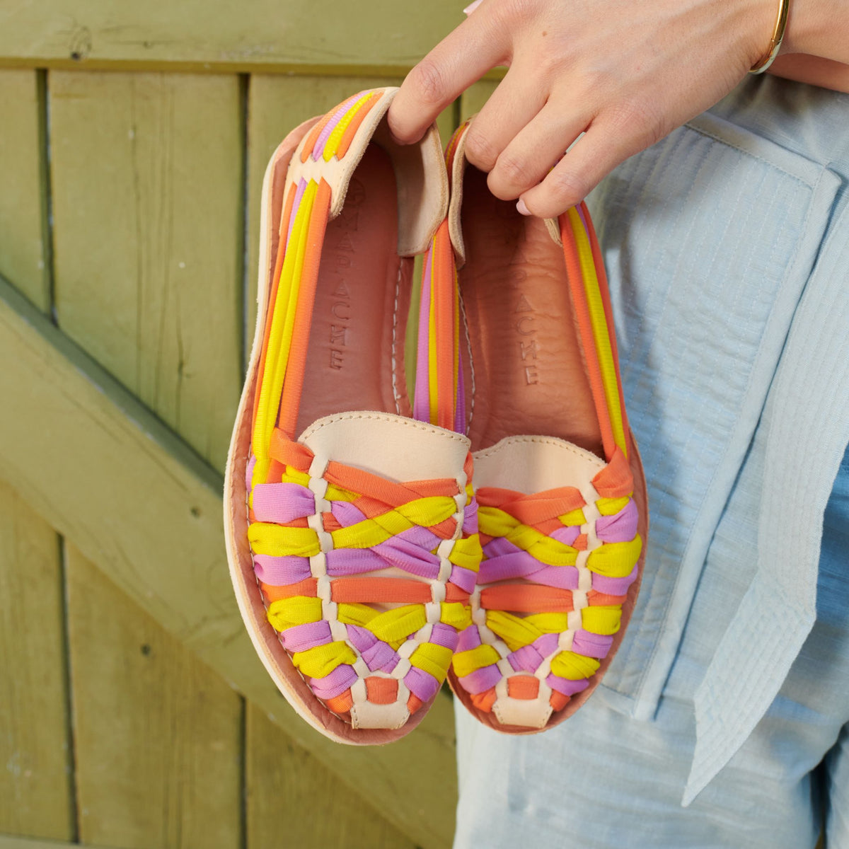 Mocassins Rita Summer - Cuir crème & tressage nylon coloré | Mapache